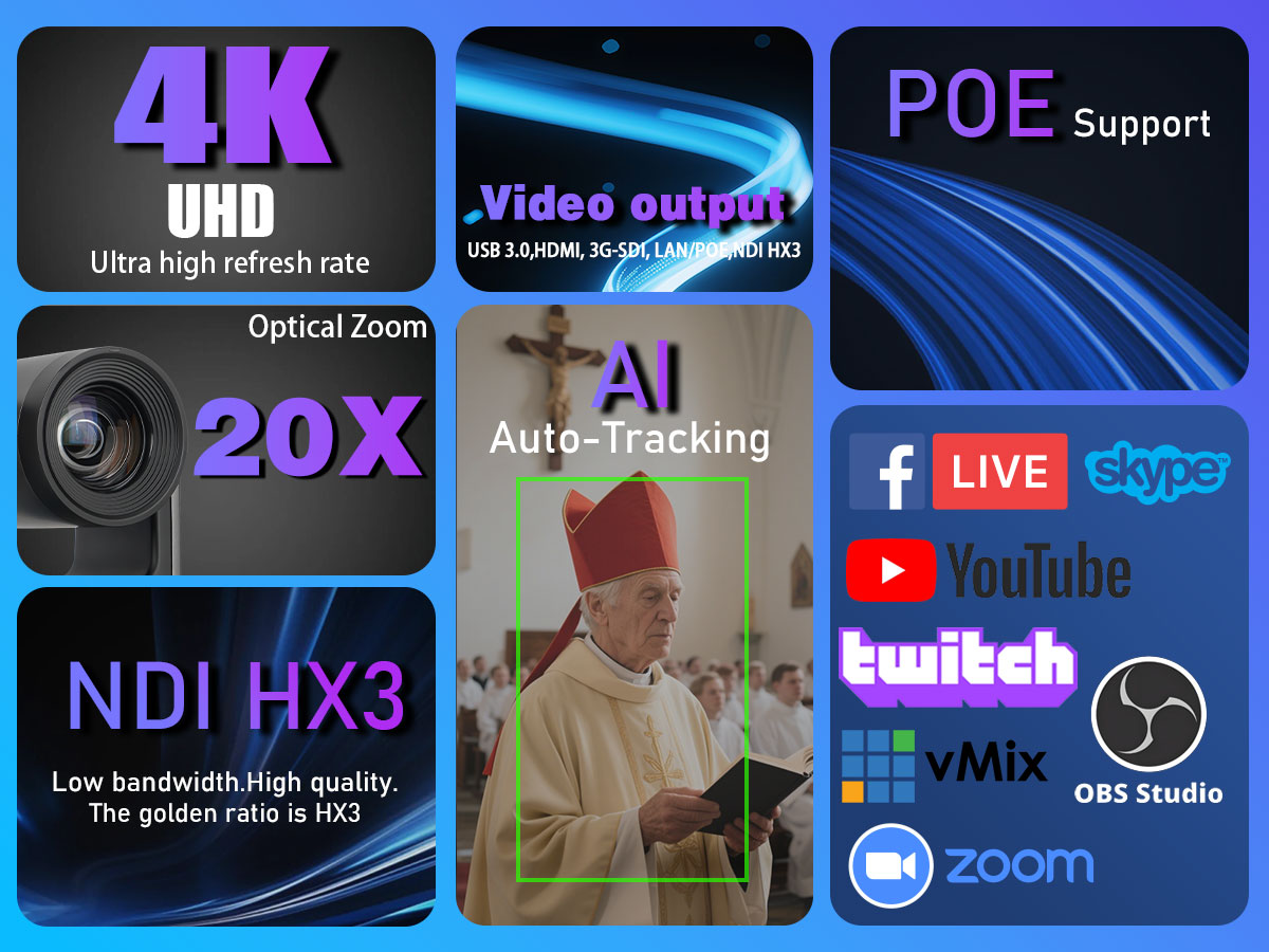 AVKANS Move 4K 60FPS AI Tracking NDI Camera - AV-4K-20 4K HDMI Camera ...