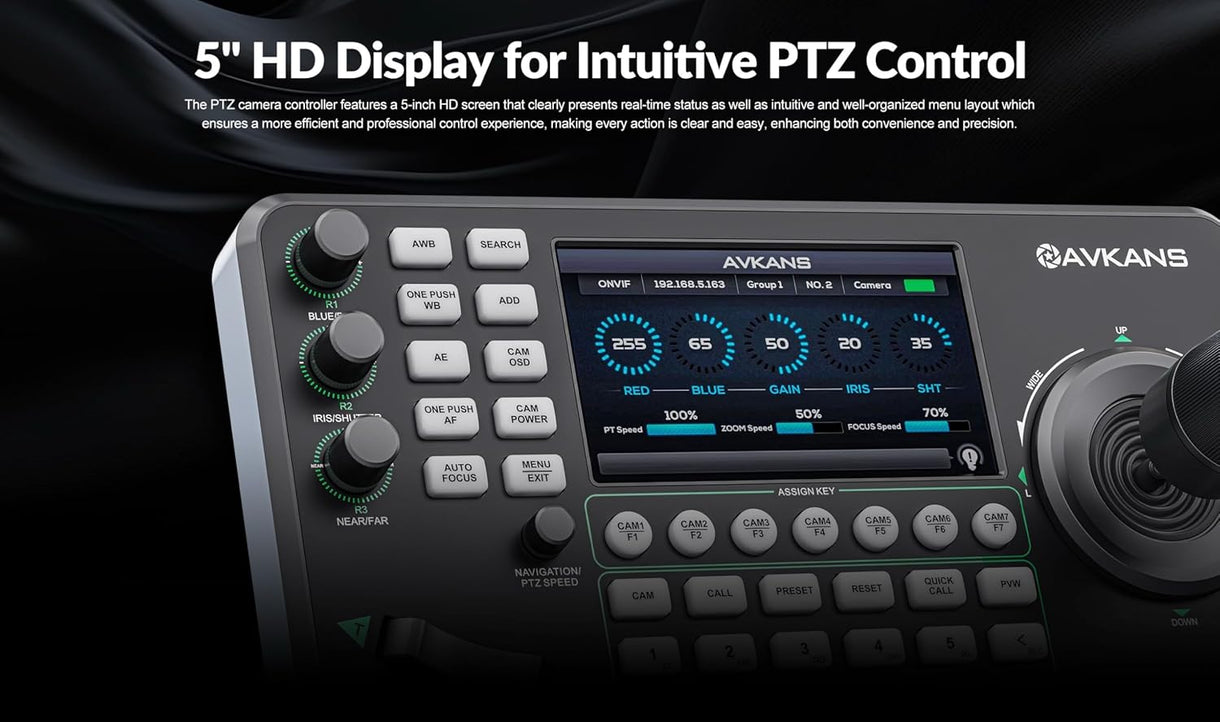 AVKANS PTZ Camera Joystick Controller with 5 Inch Display Preview ...
