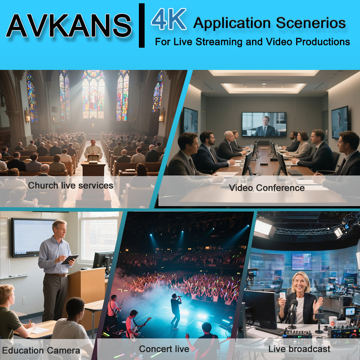 AVKANS 4K PTZ Camera, 20X 4K 30 FPS PTZ Camera AV-4K-E